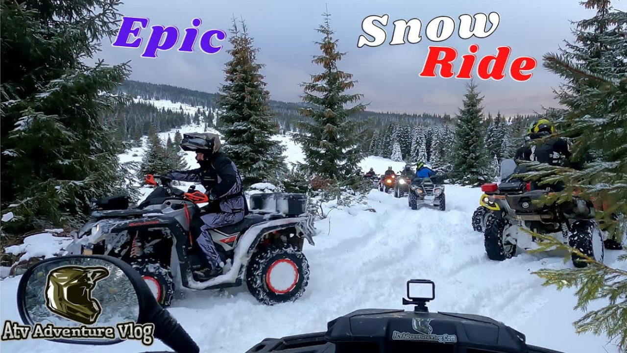 Epic snow ATV ride through mountain forest trails