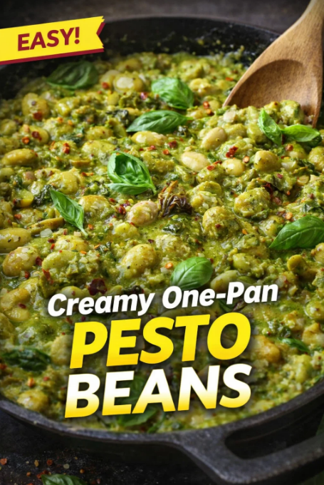 Creamy one-pan pesto beans like a restaurant dish