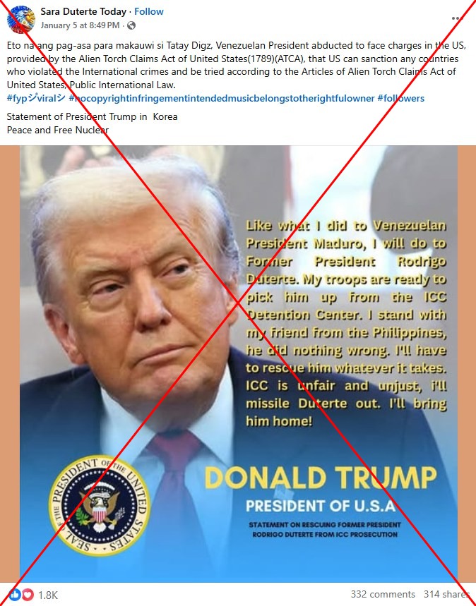 Fabricated Trump quote on detained Philippine ex-leader misleads online