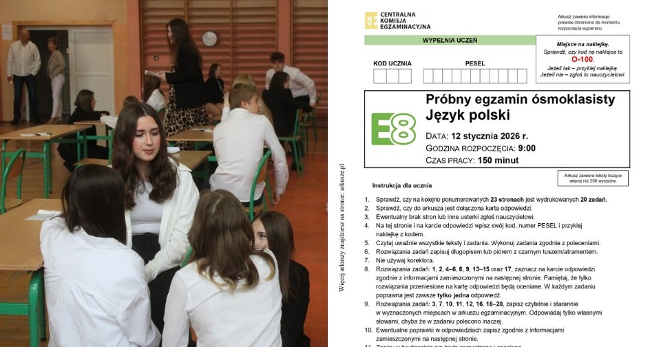 Próbny egzamin ósmoklasisty język polski 2026. Zobacz arkusze CKE. Był ...