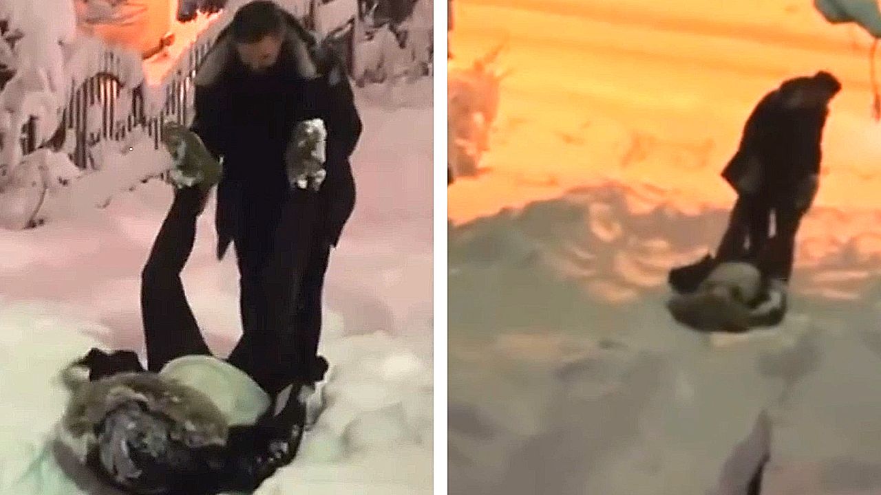 Dad-to-be hauls pregnant mom downhill on her back