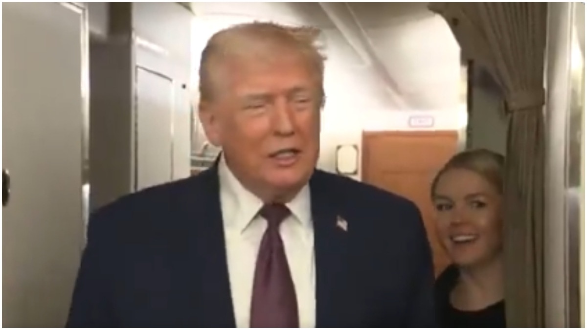 Trump's 'not grabbing Karoline' joke on turbulent flight raises eyebrows