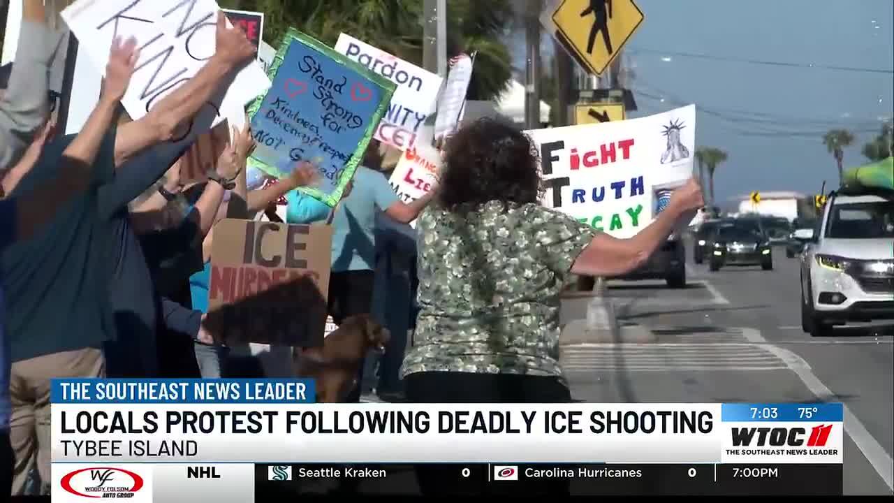 Protesters gather outside Tybee Island City Hall over ICE concerns