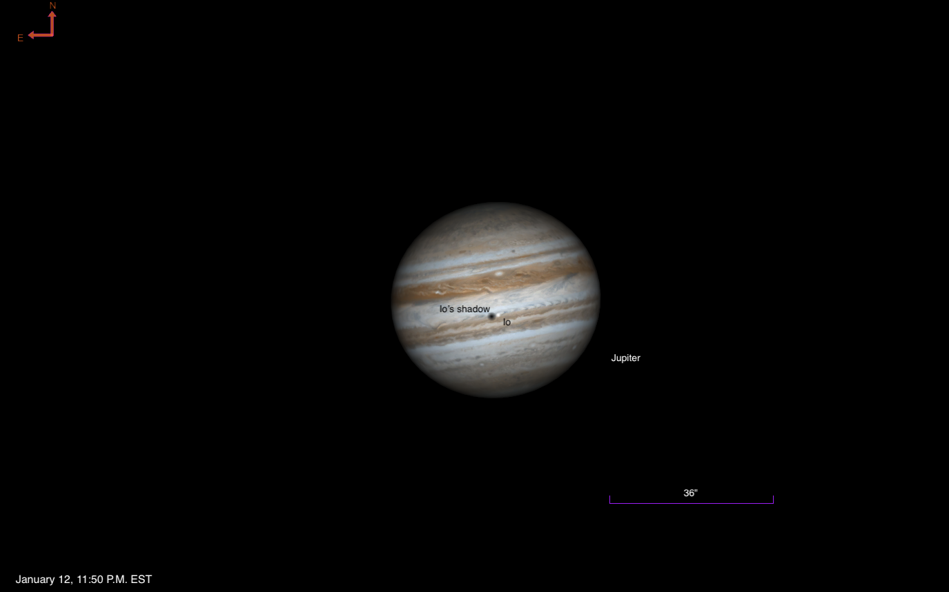 The sky today on Monday, January 12: Io's post-opposition transit