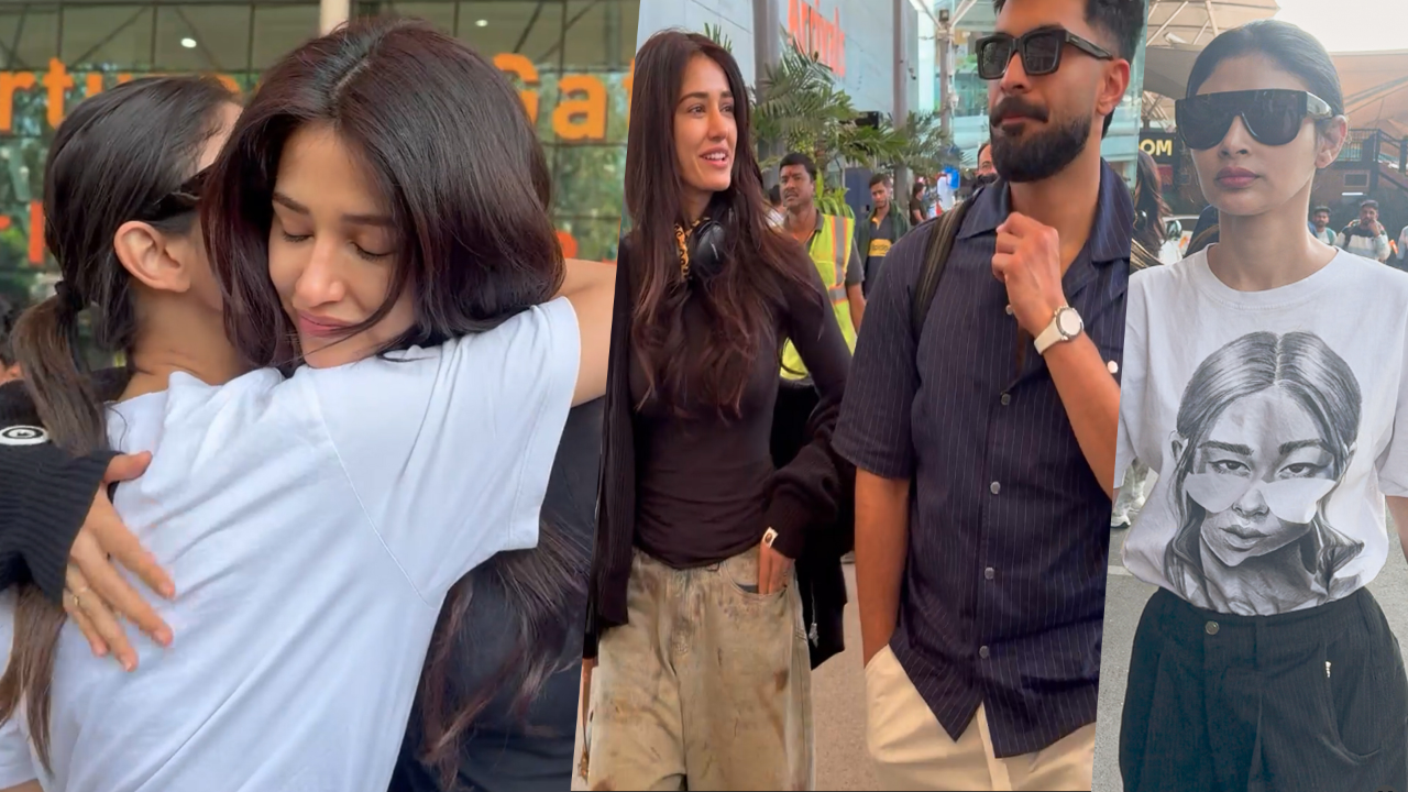 The Trio At Mumbai Airport: Disha Patani Snapped With BFF Mouni Roy ...