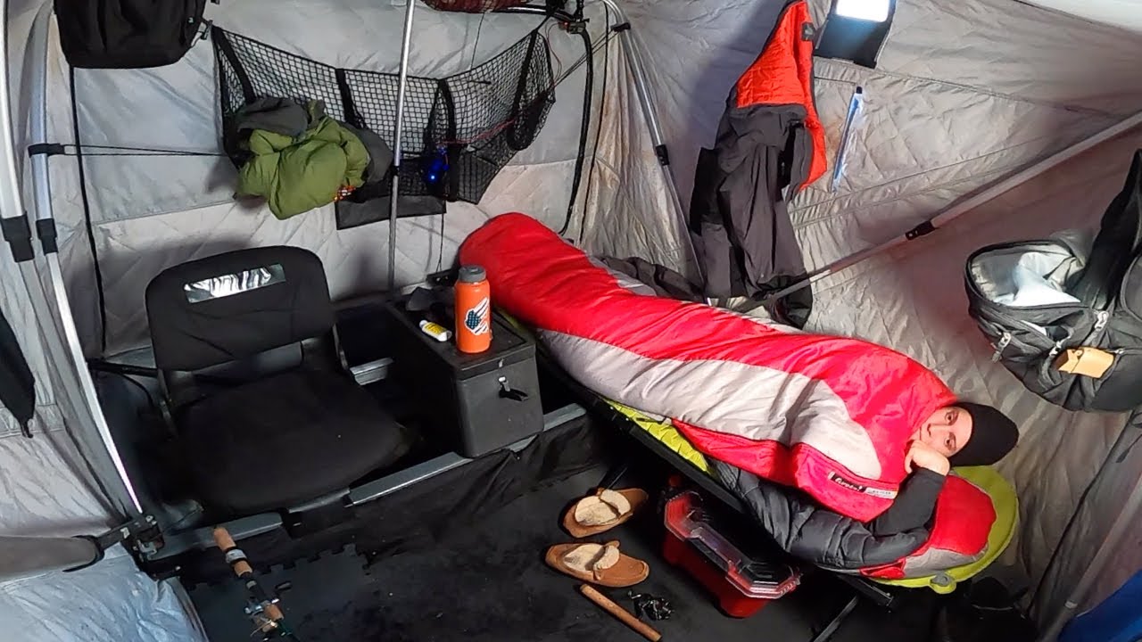 Ice camping for another giant trout - overnight in small tent