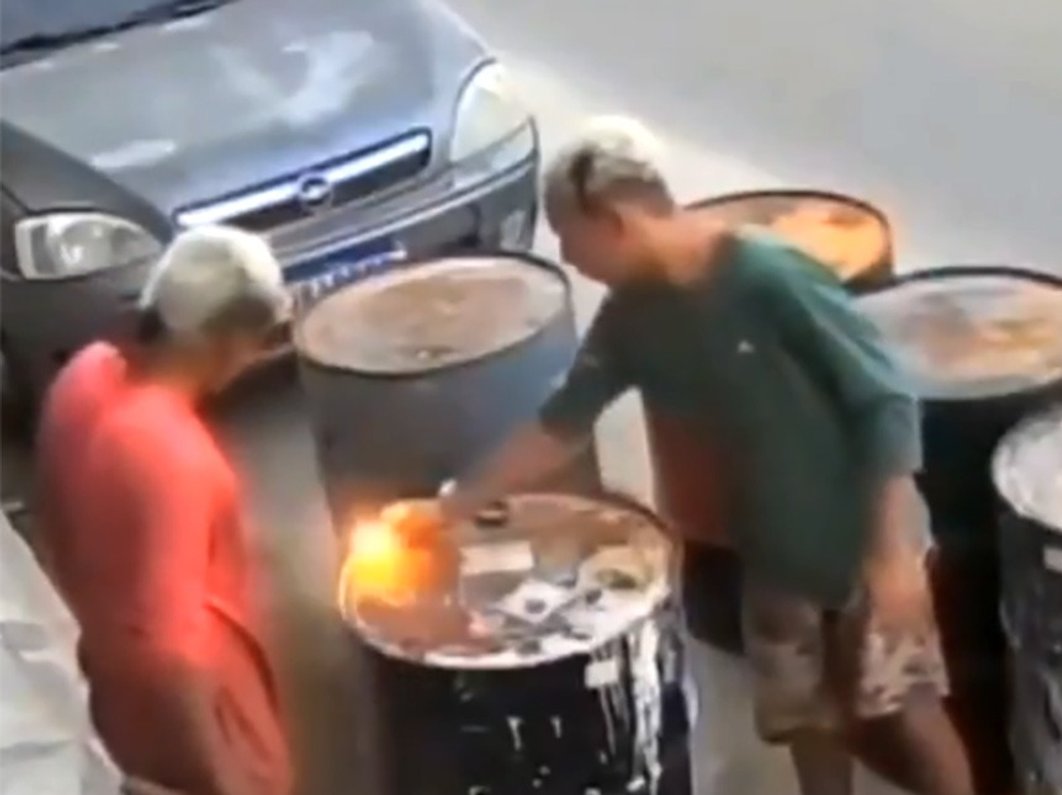 Man gets oil drum blown up in his face