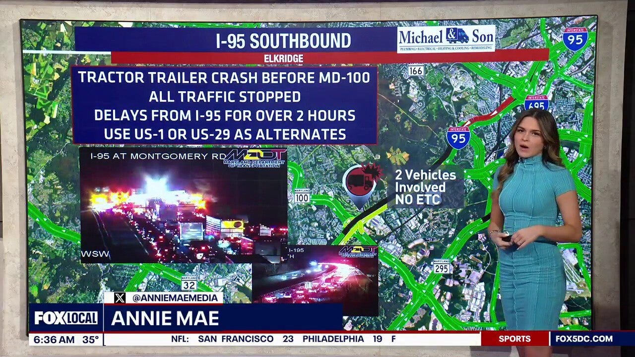 Tractor-trailer crash cause major delay on I-95 in Howard County