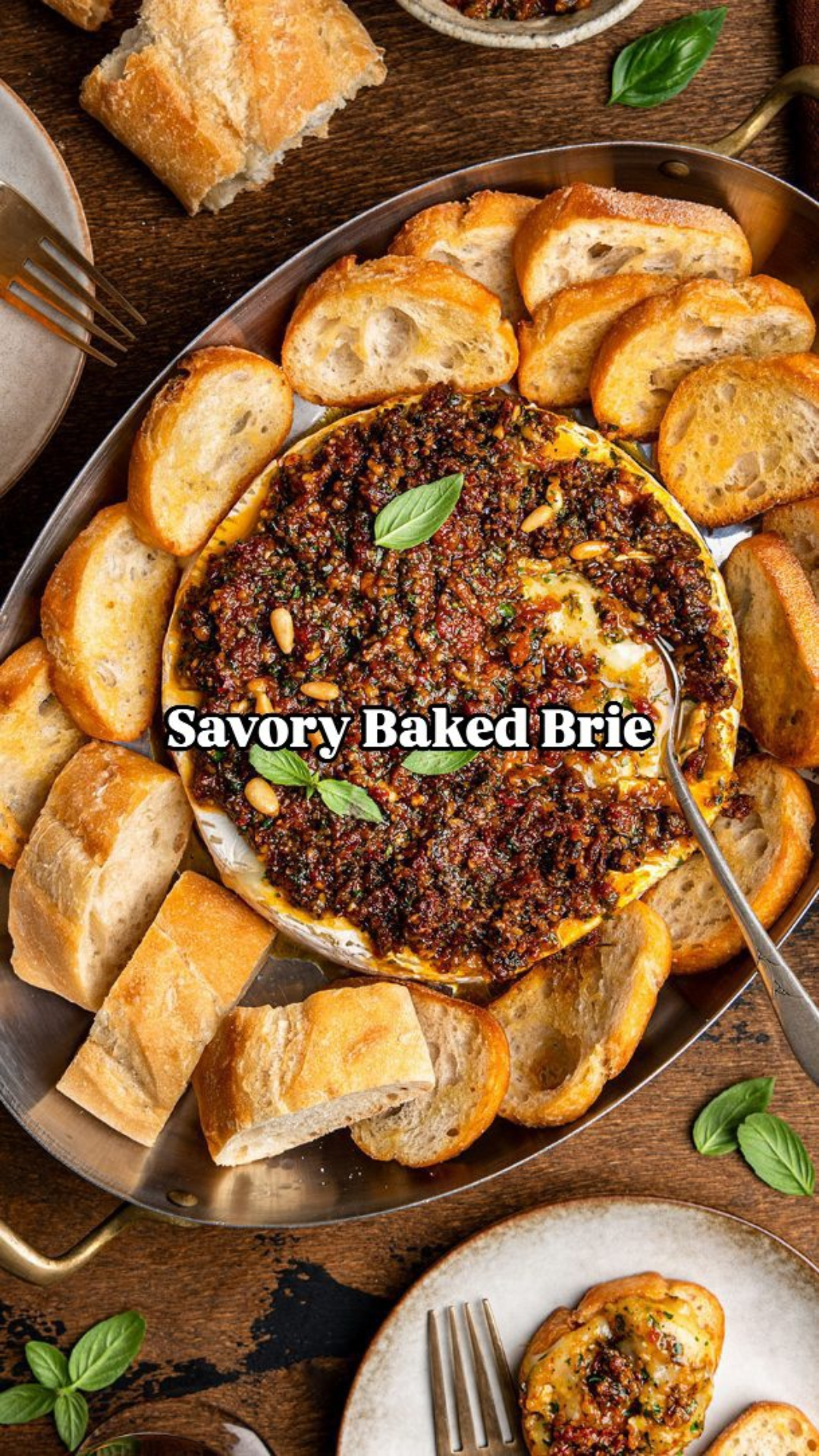 Savory baked brie with sun dried tomato pesto