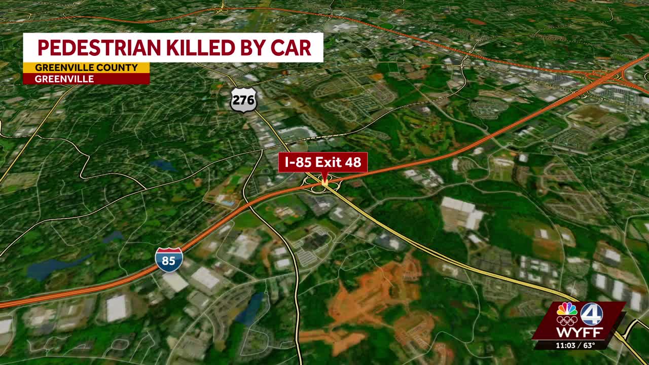 Pedestrian hit and killed by car on I-85 in Greenville County, coroner says