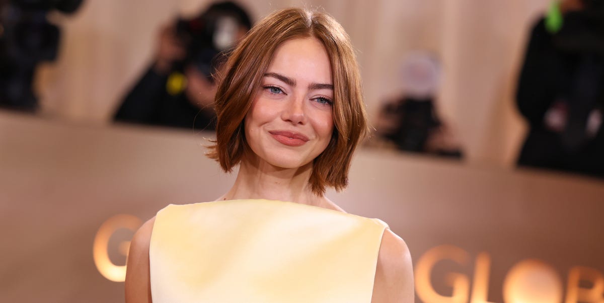 Emma Stone's curved chin-length bob is a masterclass in growing out a pixie