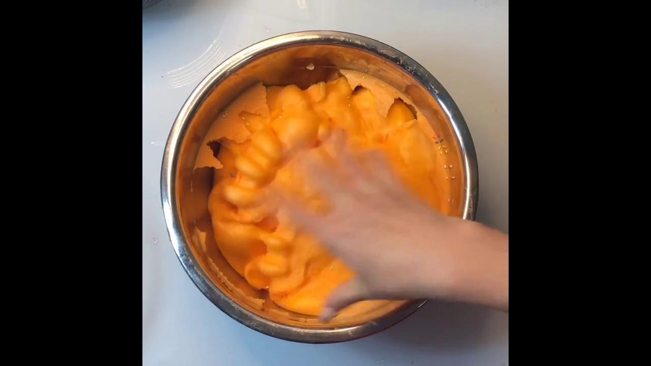 ASMR smashing orange glossy soft slime