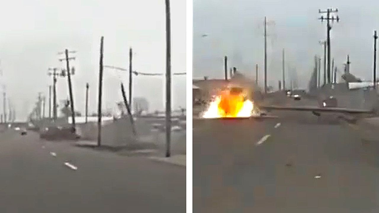 Suspect crashes into utility poles during pursuit, causing massive ...