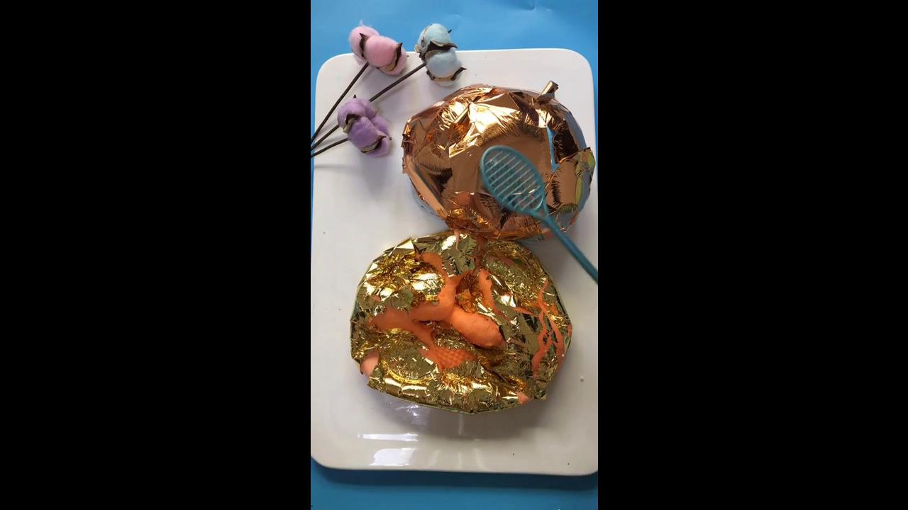 Gold thin foil on a soft slime ASMR