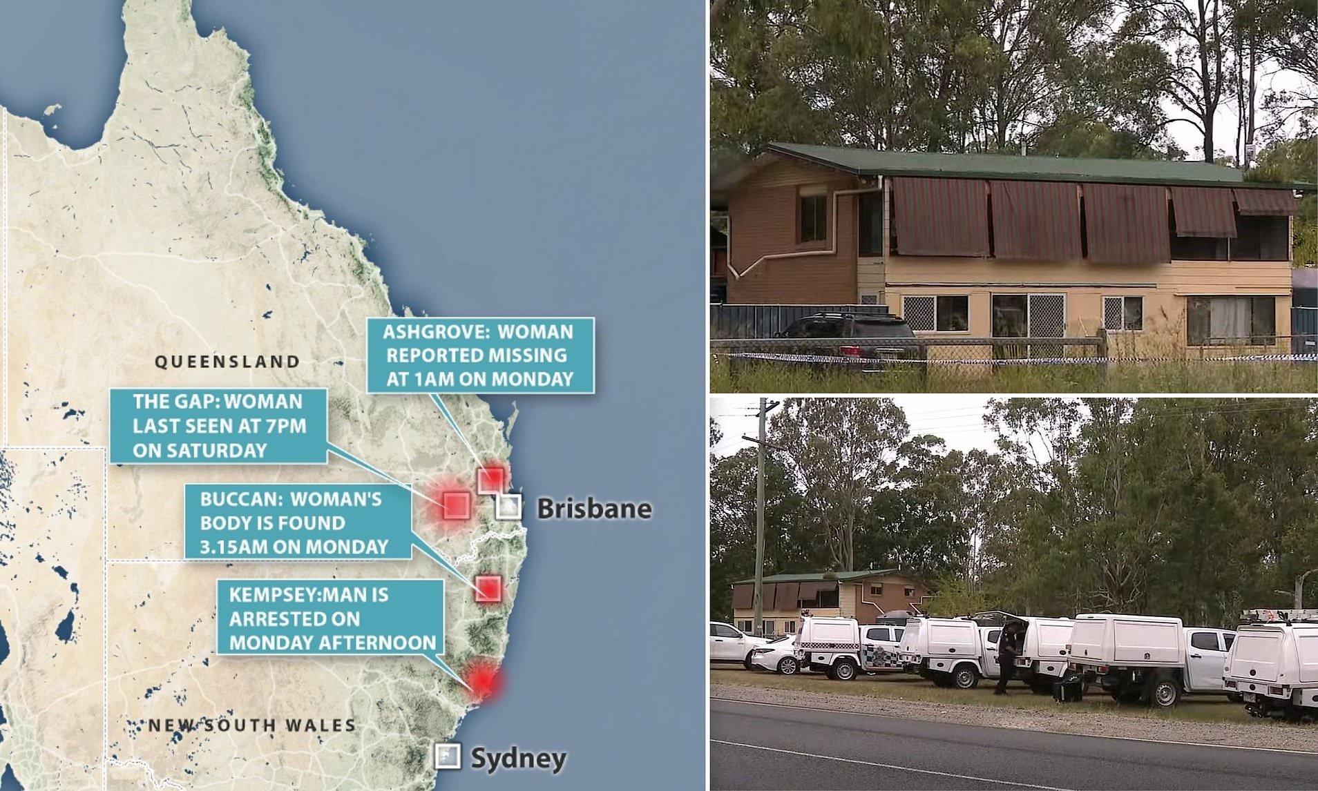 Man is arrested 400km away after a missing woman's body was discovered ...