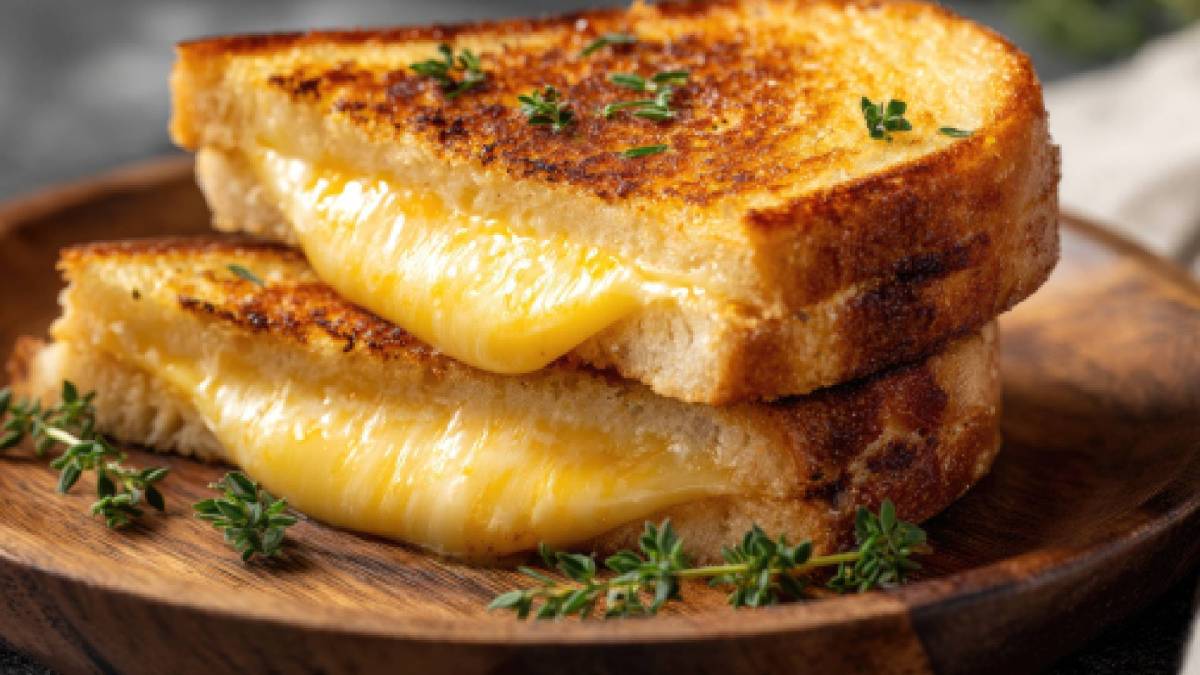 Veganes grilled cheese sandwich: knusprig, goldbraun und zart-schmelzend