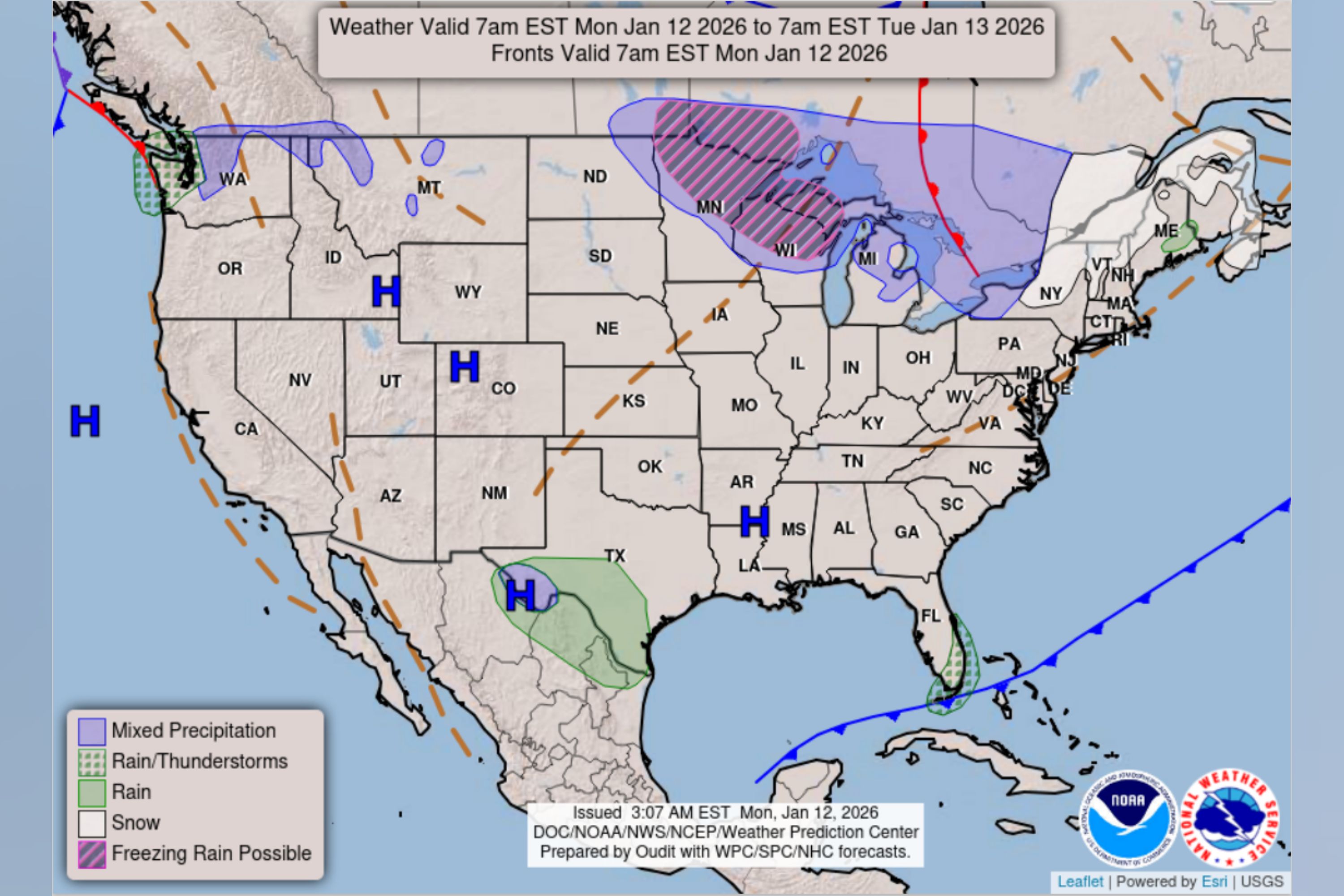 Map shows Washington areas facing precipitation as flood warning issued
