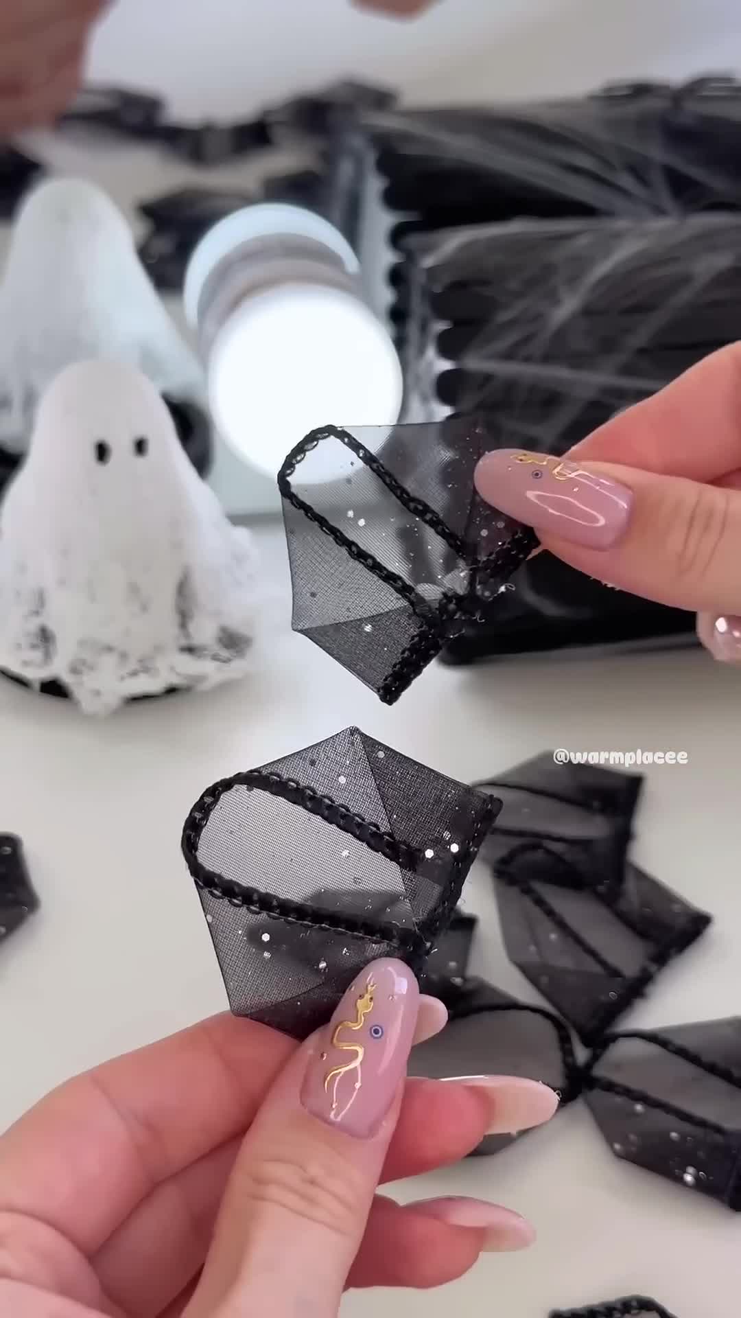 DIY ribbon flowers🖤 #diy #craft #halloween