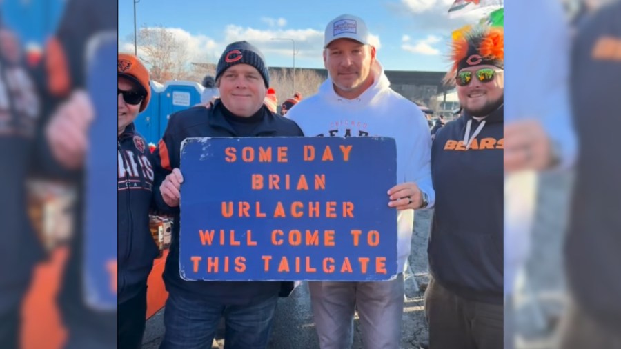 Longtime Chicago Bears tailgaters get a surprise visit from Brian Urlacher