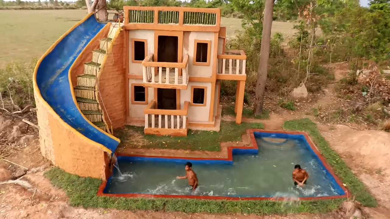 Building a water slide park into an underground swimming pool