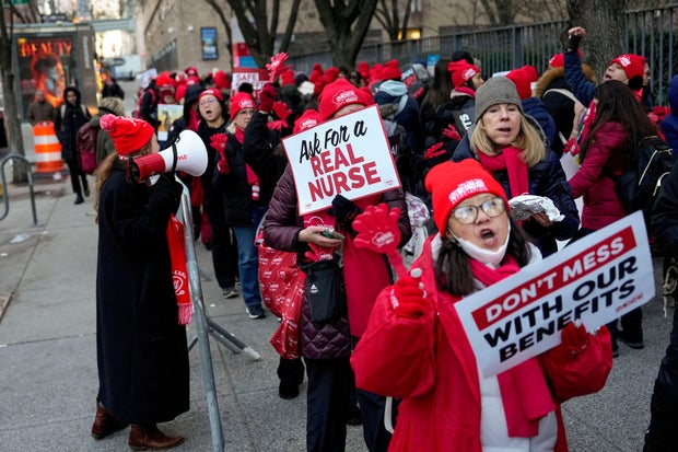 Nurses strike begins in New York City as thousands walk off jobs at ...