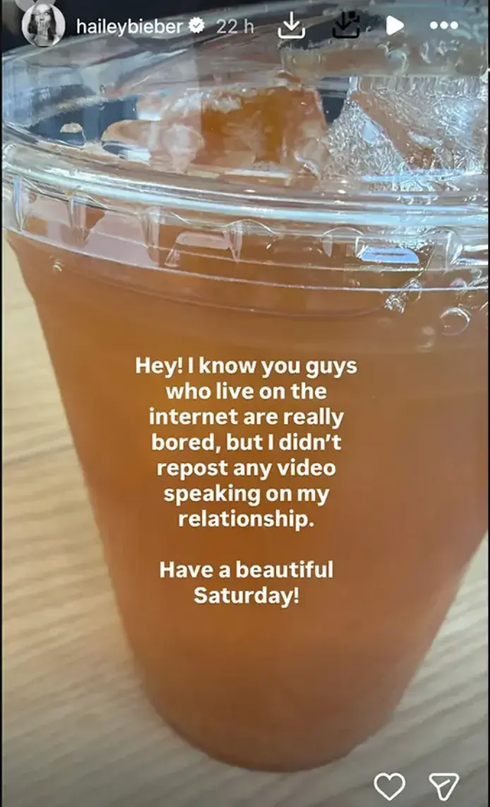 Hailey Bieber claps back at marriage rumors and tells fans to log off