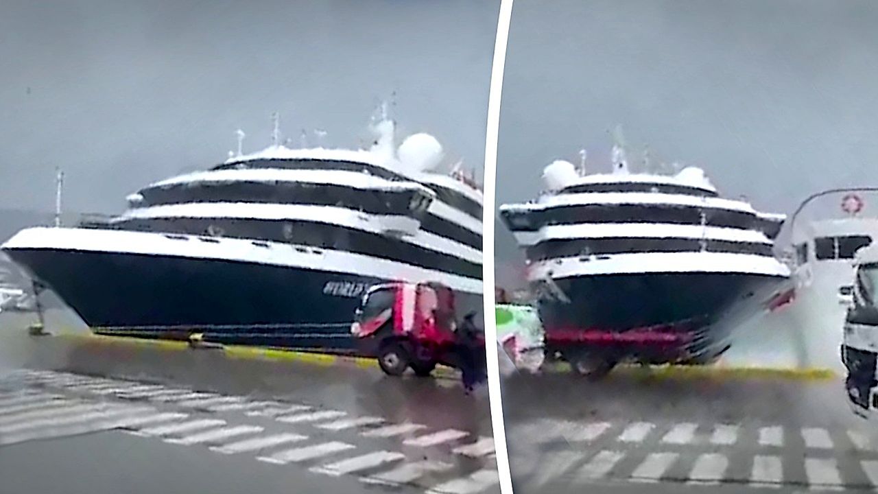 Dos enormes barcos chocan durante una fuerte tormenta de viento en ...