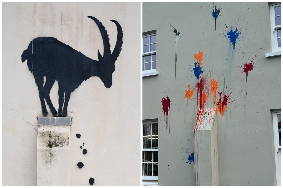 Mystery paint appears on wall where Banksy's ibex goat disappeared