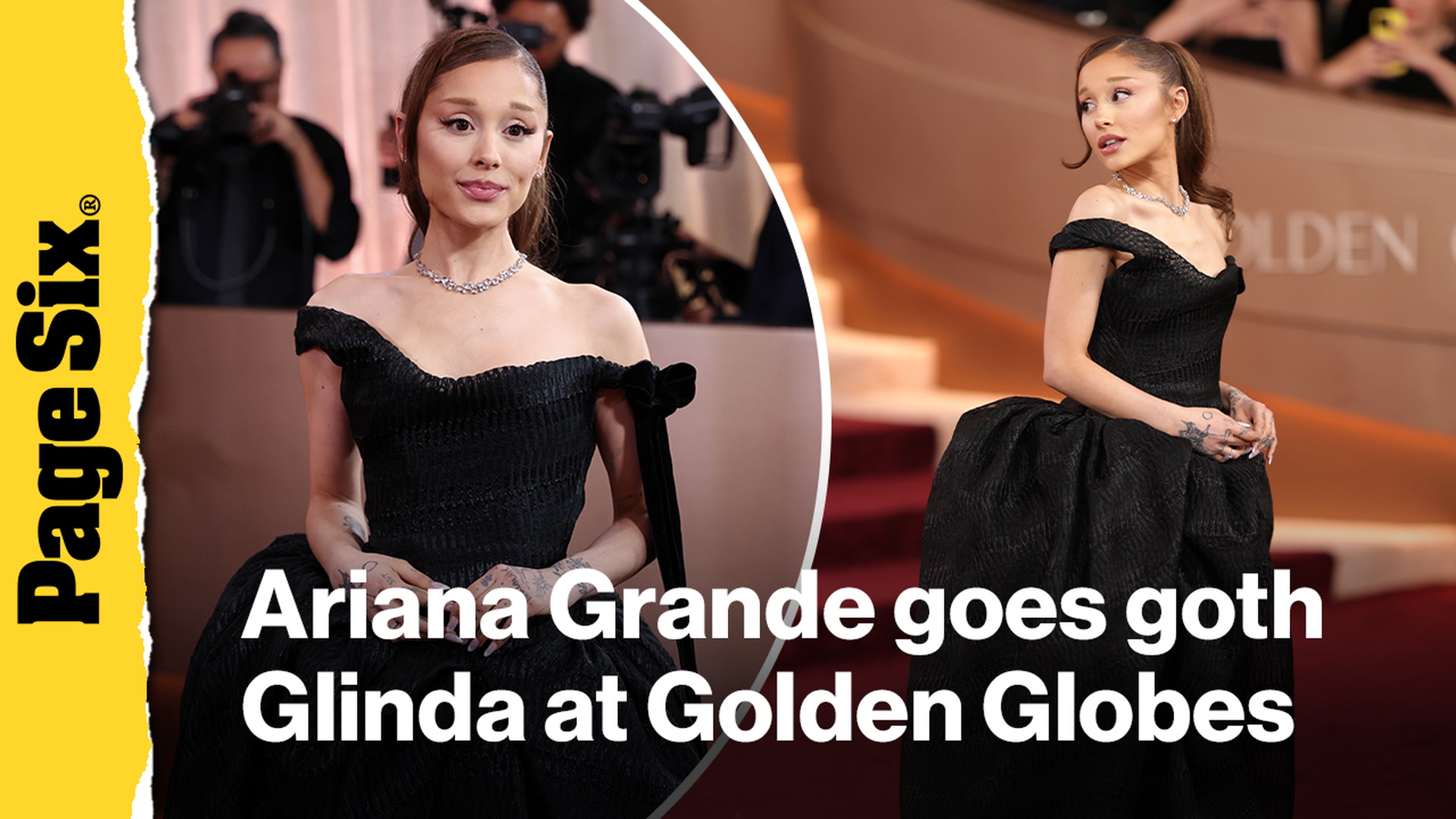 Ariana Grande goes goth Glinda on the Golden Globes red carpet