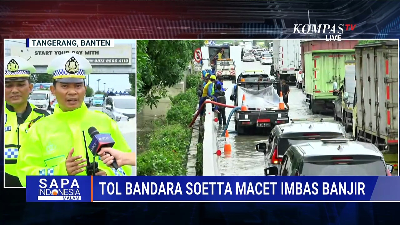 Pantauan terkini banjir di Tol Bandara Soetta, kemacetan masih mengular ...