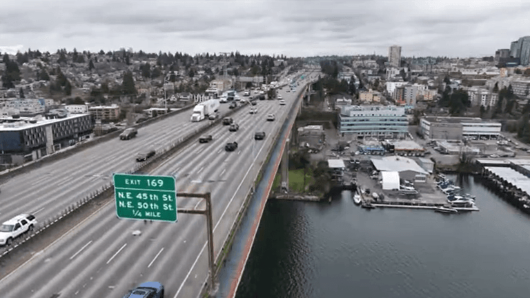 Long road ahead: 2 of 4 lanes of NB I-5 over Ship Canal Bridge now ...