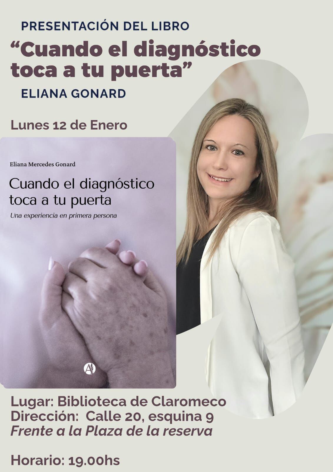 Eliana Gonard presenta en Claromecó su libro “Cuando el diagnóstico toca tu puerta”
