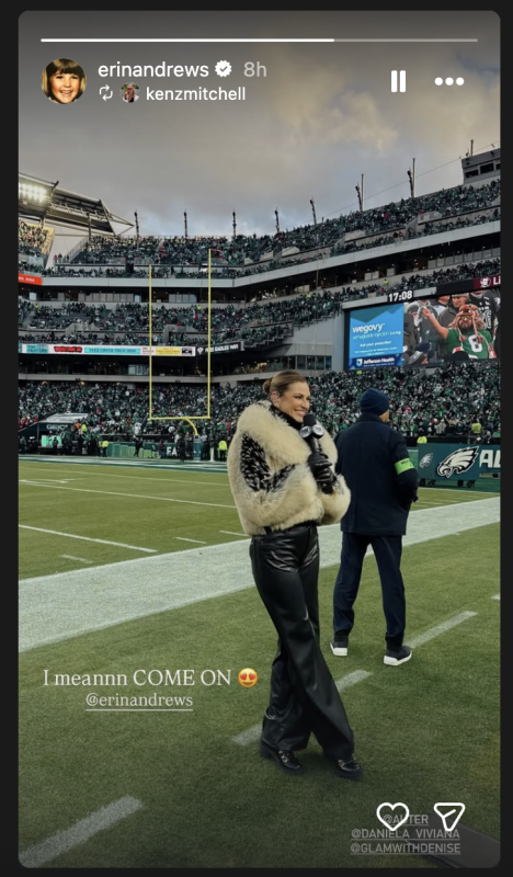 Erin Andrews' coworker responds to criticism of her outfit Sunday
