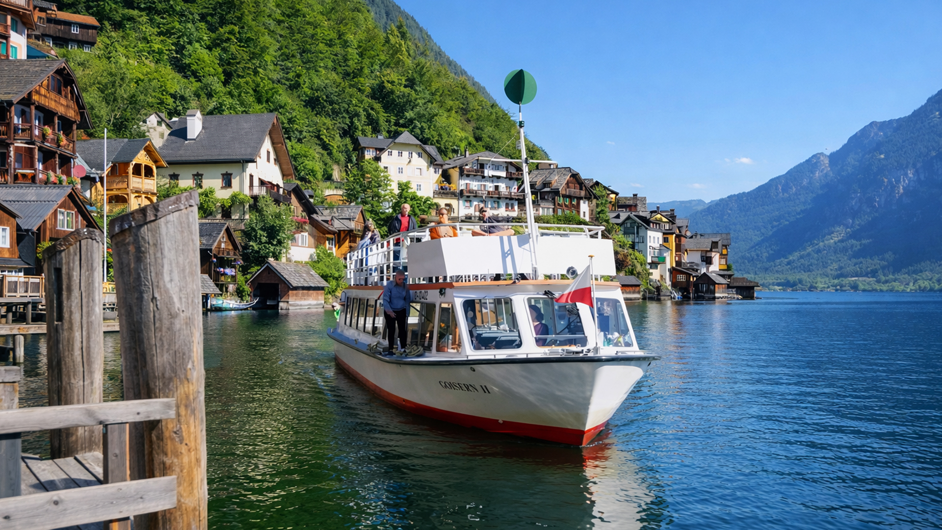 Hallstatt Lake Austria scenic boat journey (4K)