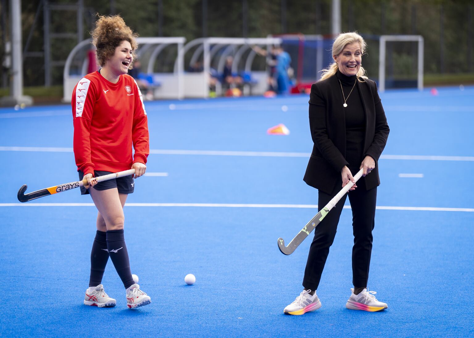 Sophie takes a shot at goal as she shows off hockey skills