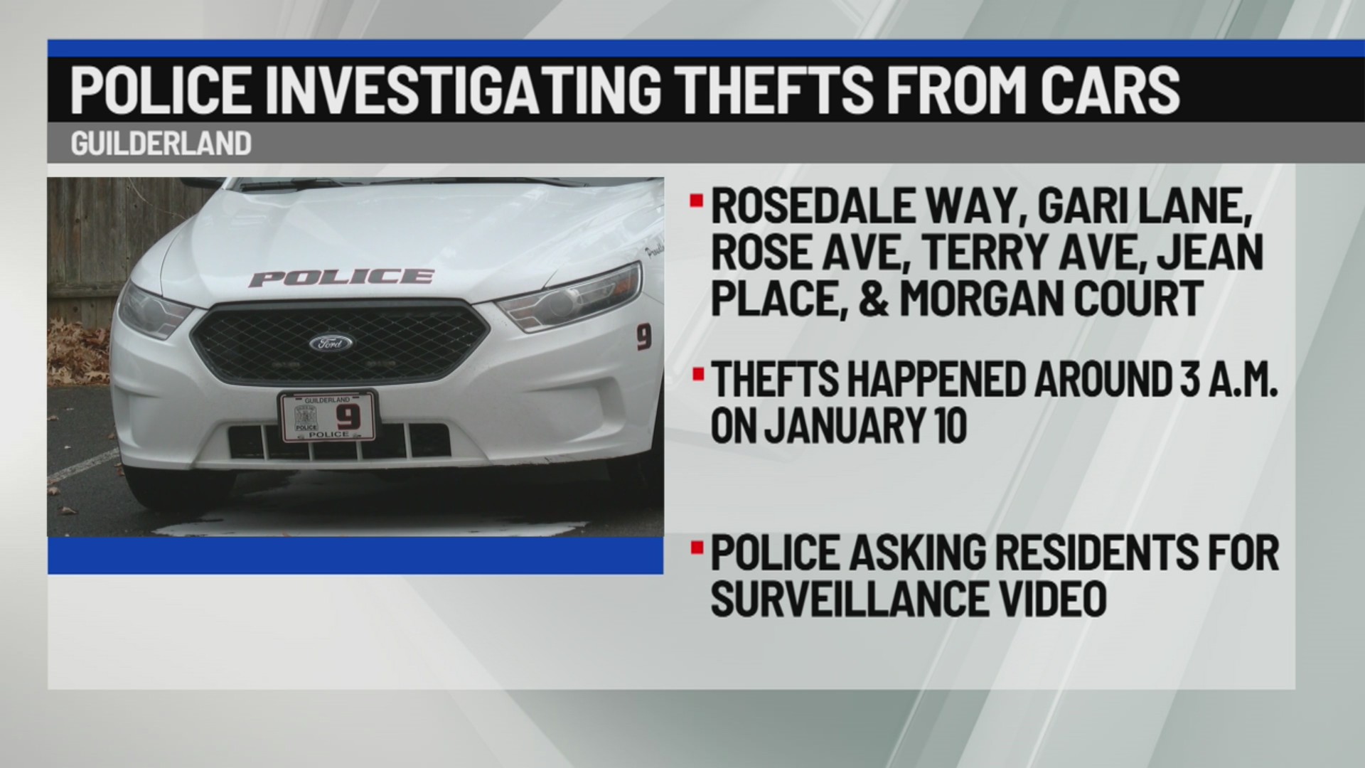 Police investigating thefts from cars in Guilderland