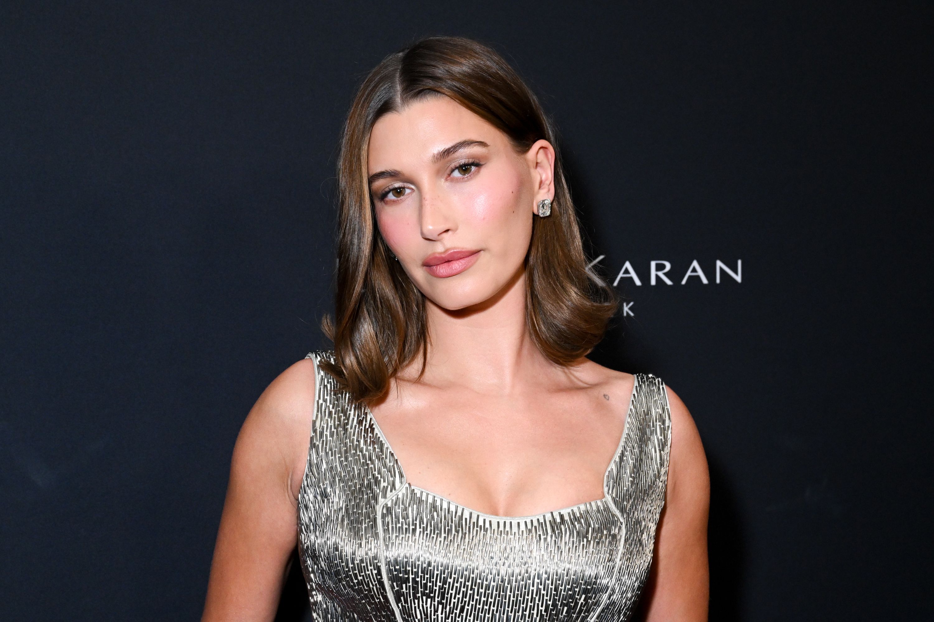 Hailey Bieber's silver cat-eye nails absolutely glow from within