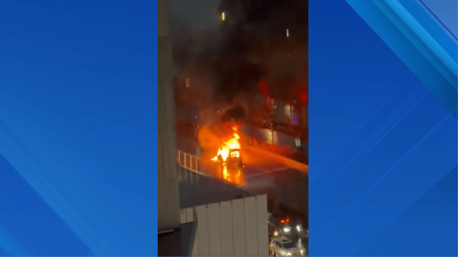 Car fire rages outside Manhattan’s Whitney Museum