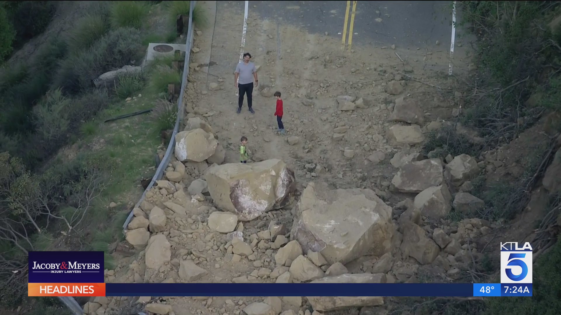 Children seen playing on rockslide debris that closed road in San ...