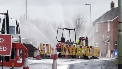 Water shoots into the air from the burst water main in Crediton – video ...