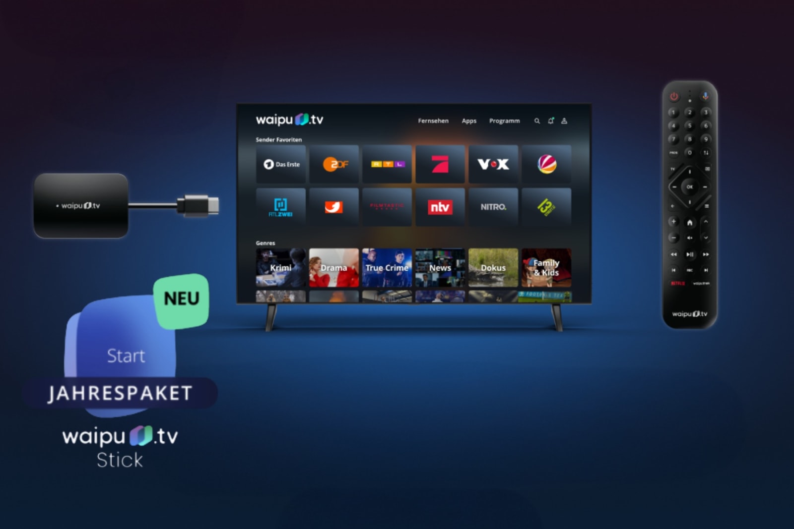 Waipu.tv mit 250 TV-Sendern inklusive Stick für 4,99 Euro statt 9,99 Euro