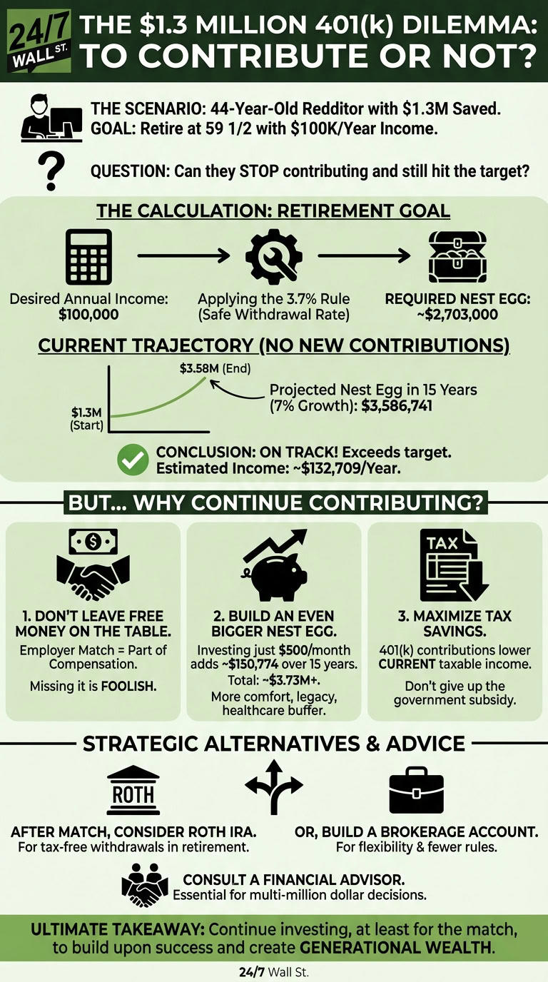 I’m 44 with $1.3 million in my 401(k) — can I stop contributing and ...