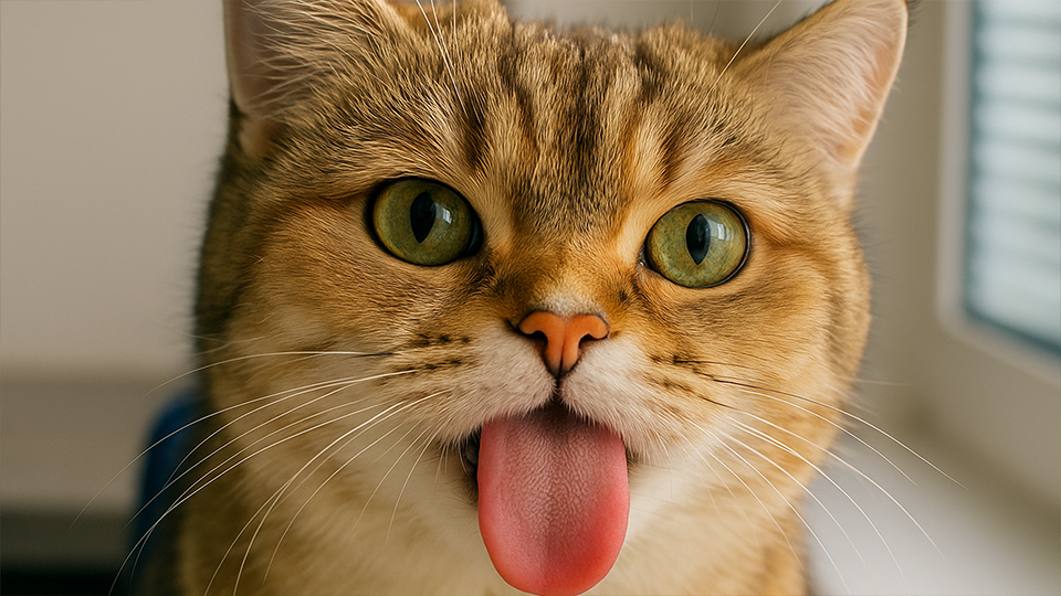 Cat sticking tongue out like a goof