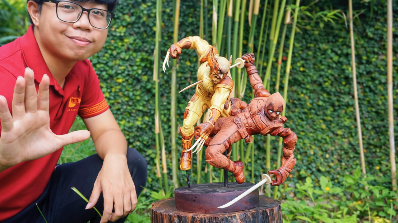 From Red Wood to a Deadpool vs Wolverine carving