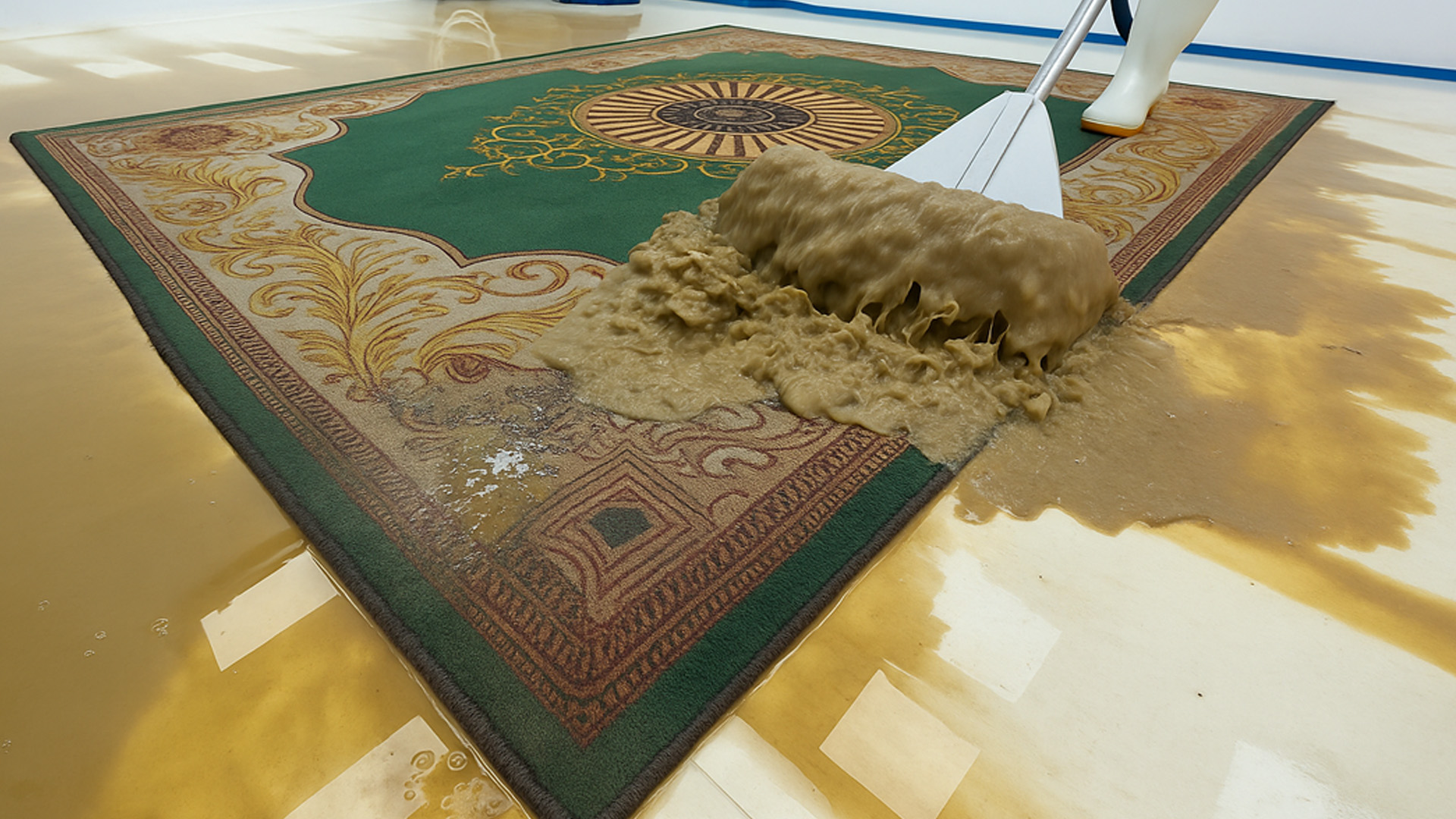 What lies beneath this muddy rug?