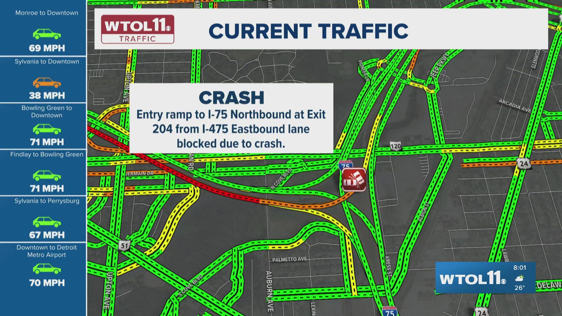 Crash reported on entry ramp to I-75 northbound from I-475 eastbound