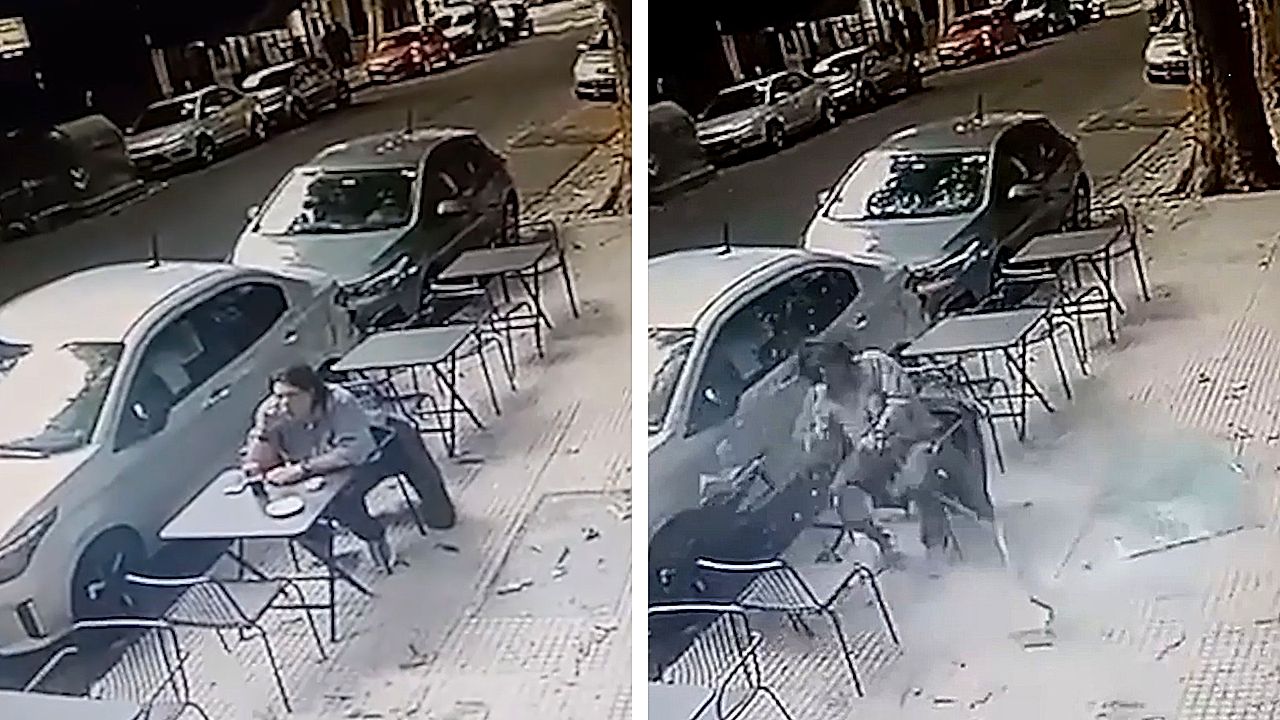 Terrifying moment man is hit on head by falling glass pane and survives