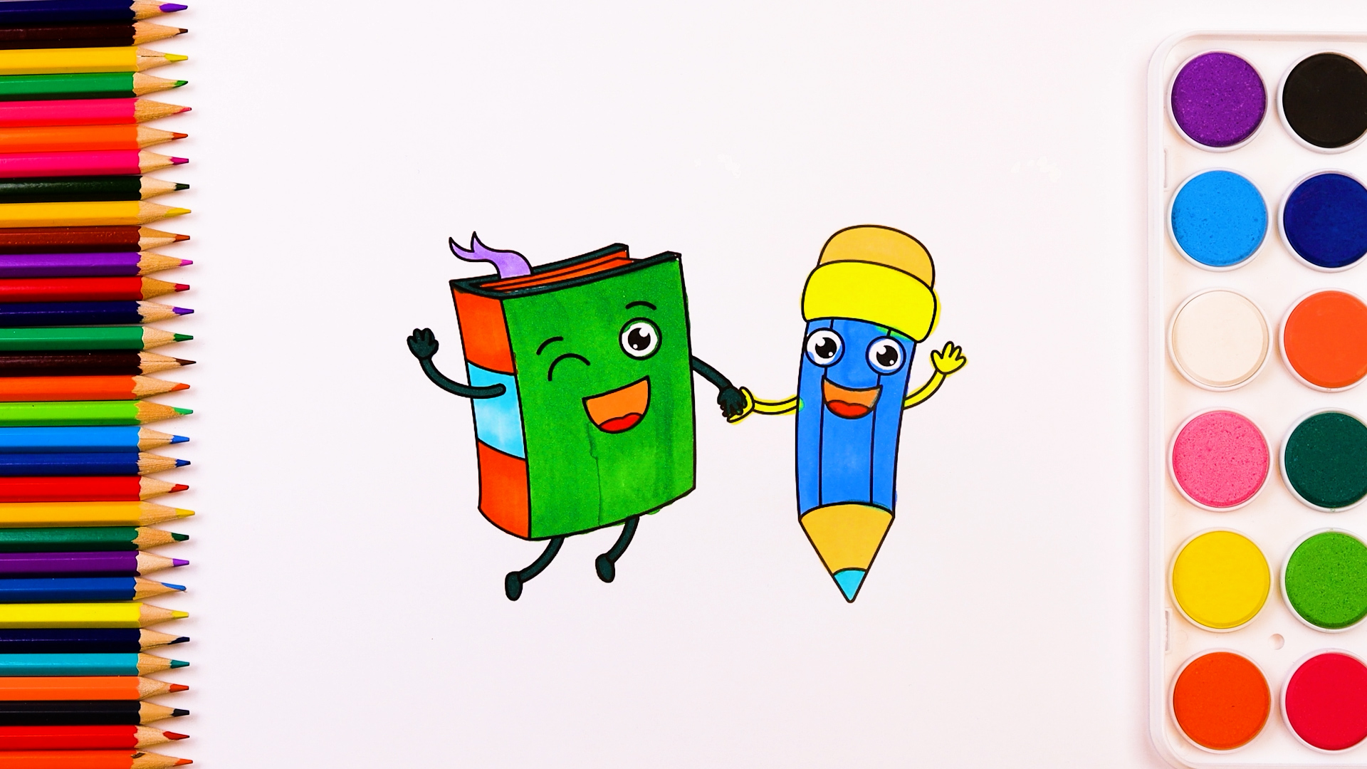 Colorful book and pencil learning colors names