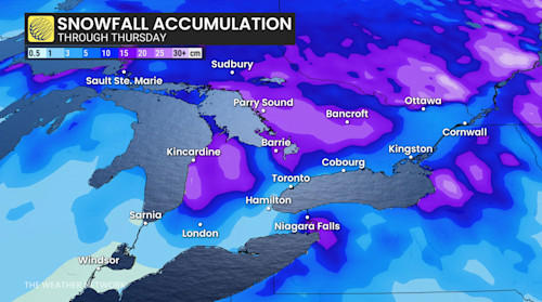 Quick snap back into winter with snow and major temperature drop in Ontario