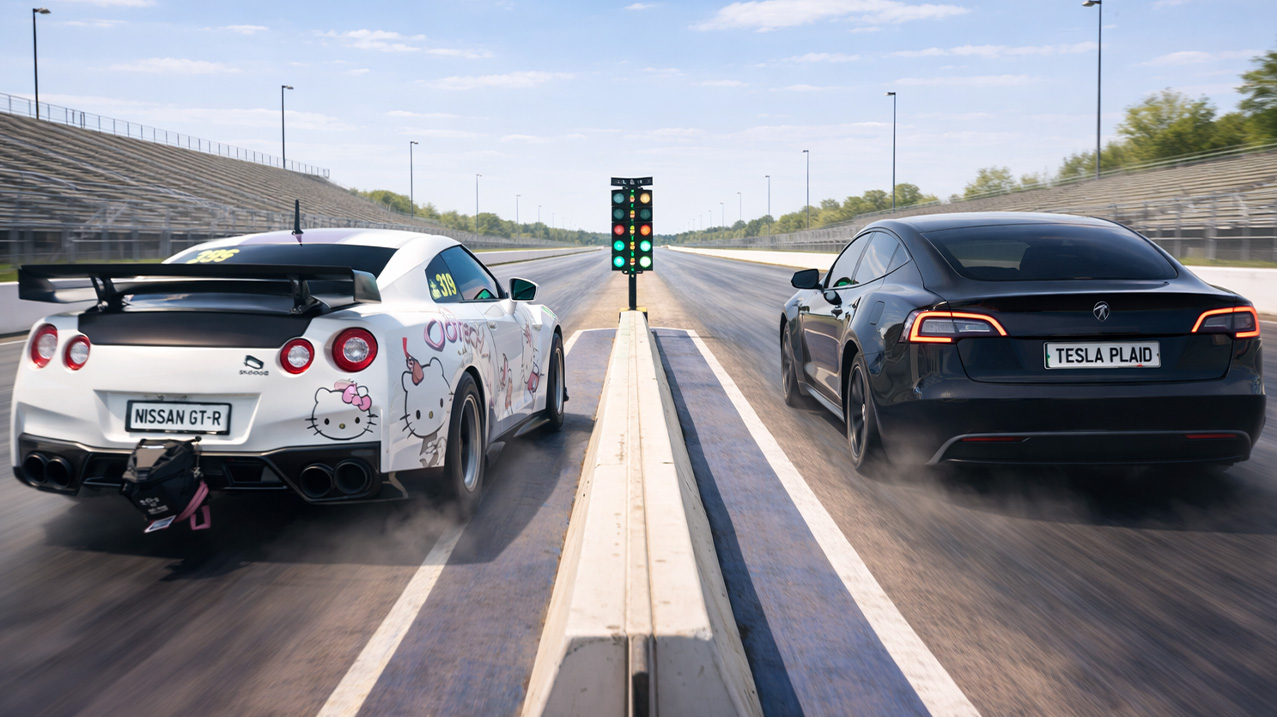 Nissan GT-R vs Tesla Model S Plaid